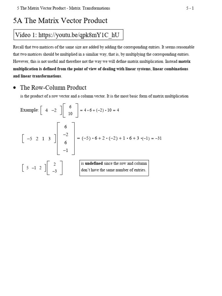 The Matrix Vector Product | PDF | Matrix (Mathematics) | System Of ...
