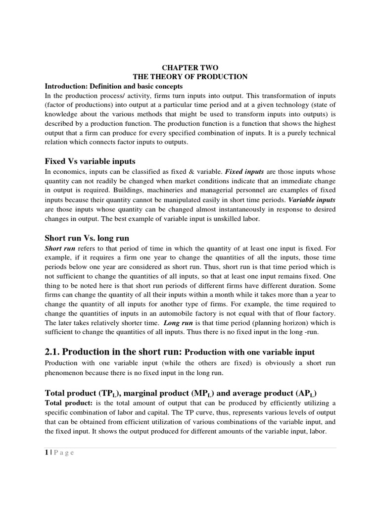 CHAPTER Three PRODUCTION | Download Free PDF | Production Function | Economics
