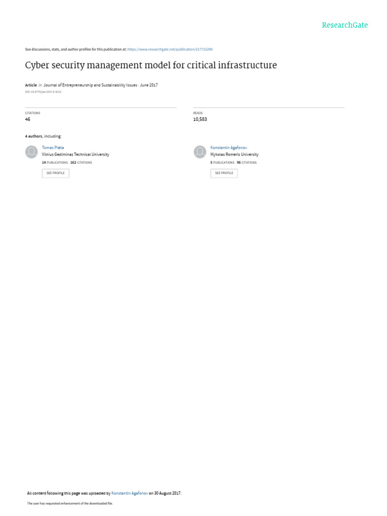 Limba Cyber Security Management Model For Critical Infrastructure | PDF ...