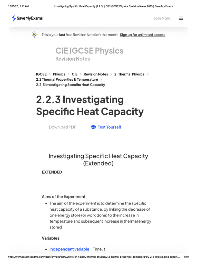 Investigating Specific Heat Capacity (2.. | PDF