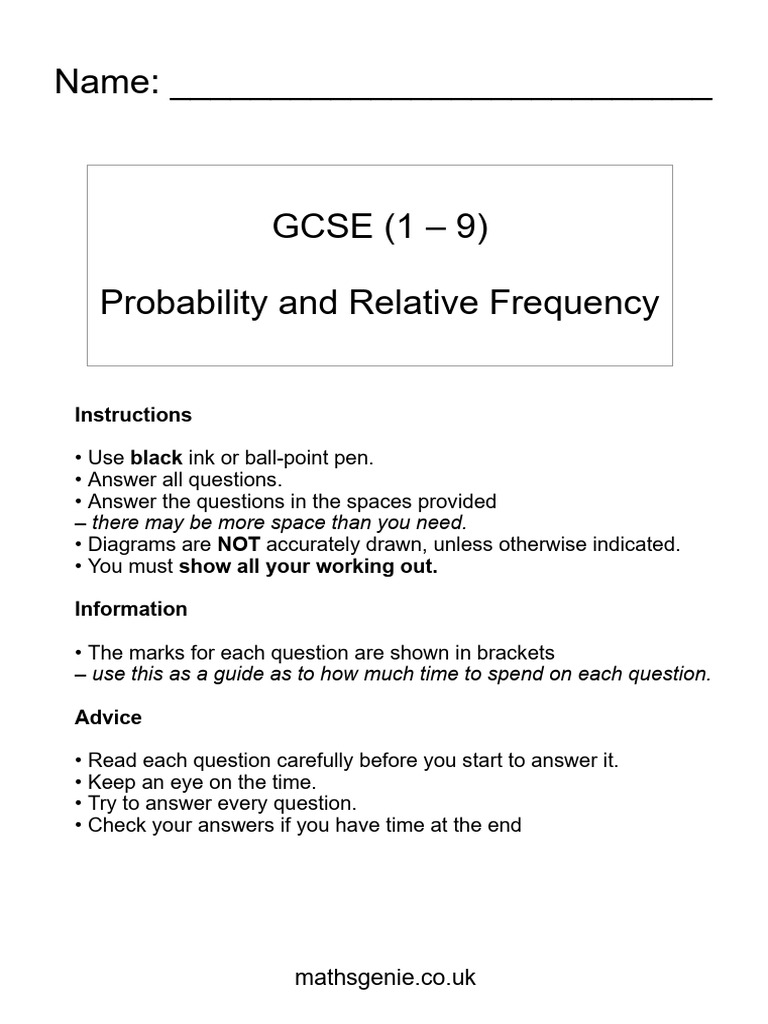 GCSE Probability and Relative Frequency | PDF | Blue