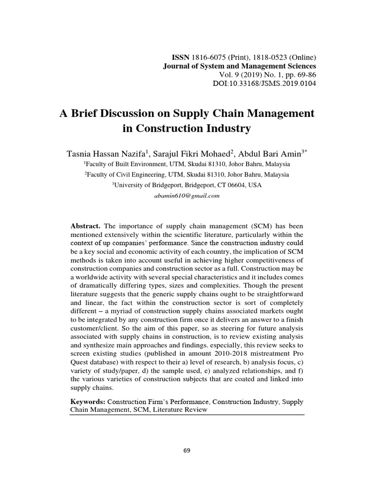 2019-Brief Discussion SCM-JSMS-VOL.9-NO.1-4 | PDF | Supply Chain | Supply Chain Management