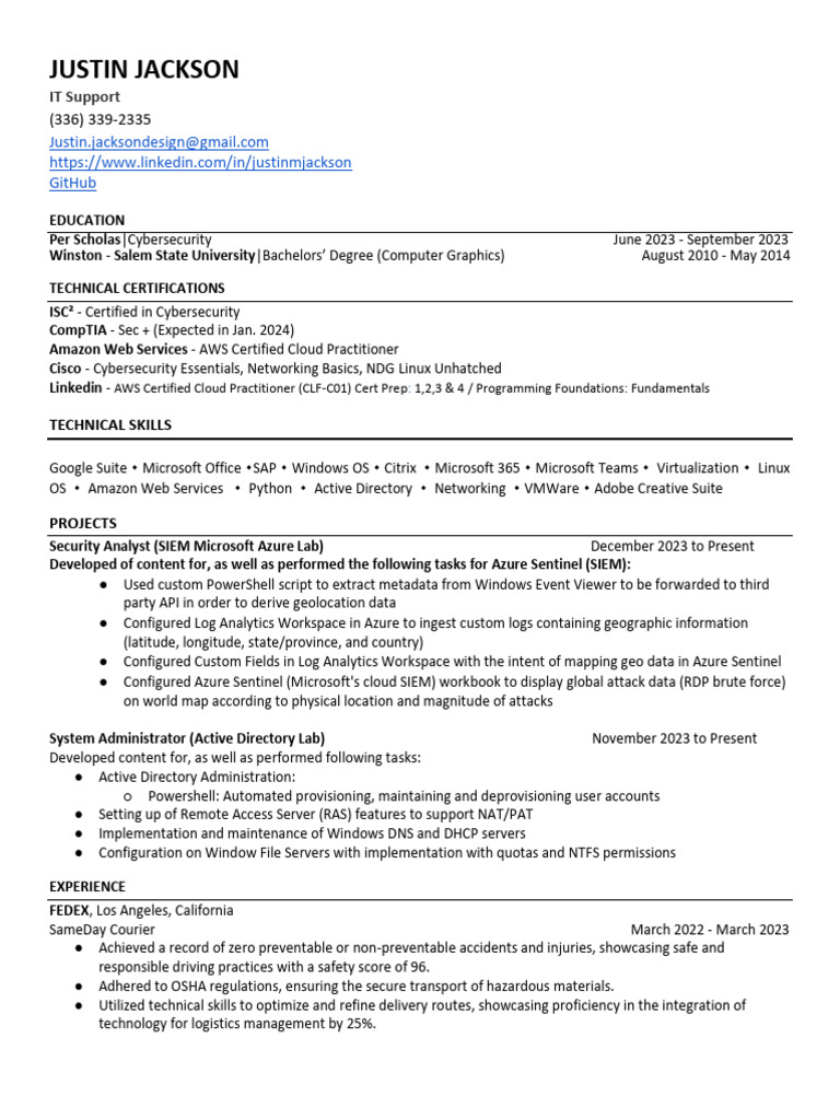 Justin Jackson's Resume | PDF | Active Directory | Microsoft Azure