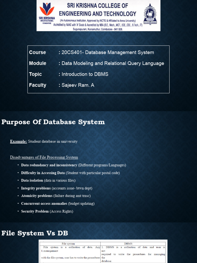 1.1. Introduction To DBMS | PDF | Databases | Conceptual Model