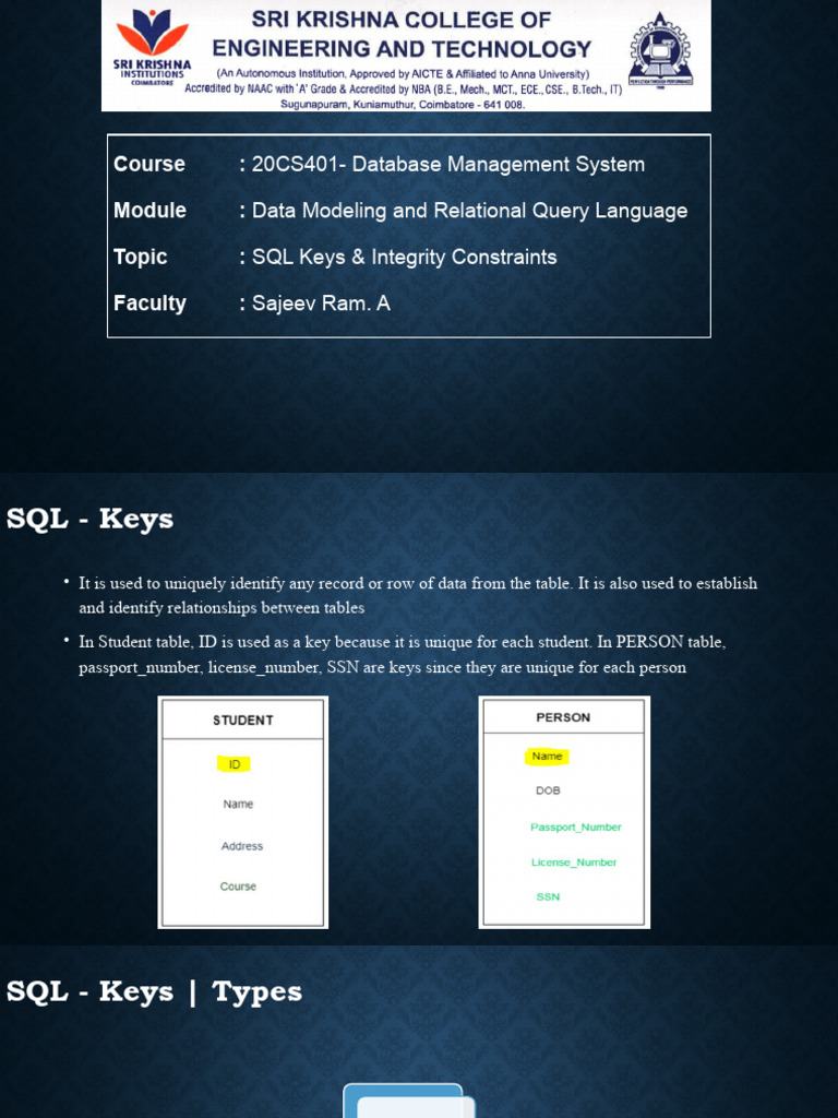1.6. SQL Keys & Integrity Constraints | PDF