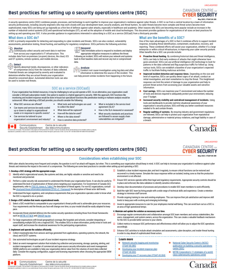 Best Practices For Setting Up A SOC | PDF | Computer Security | Security