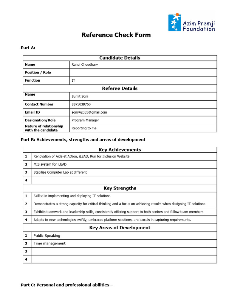 Ref Check Form | PDF