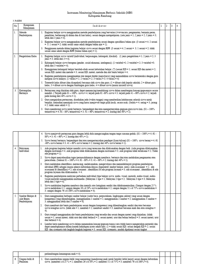 Aspek Tolok Ukur Indikator PAKEM Final | PDF
