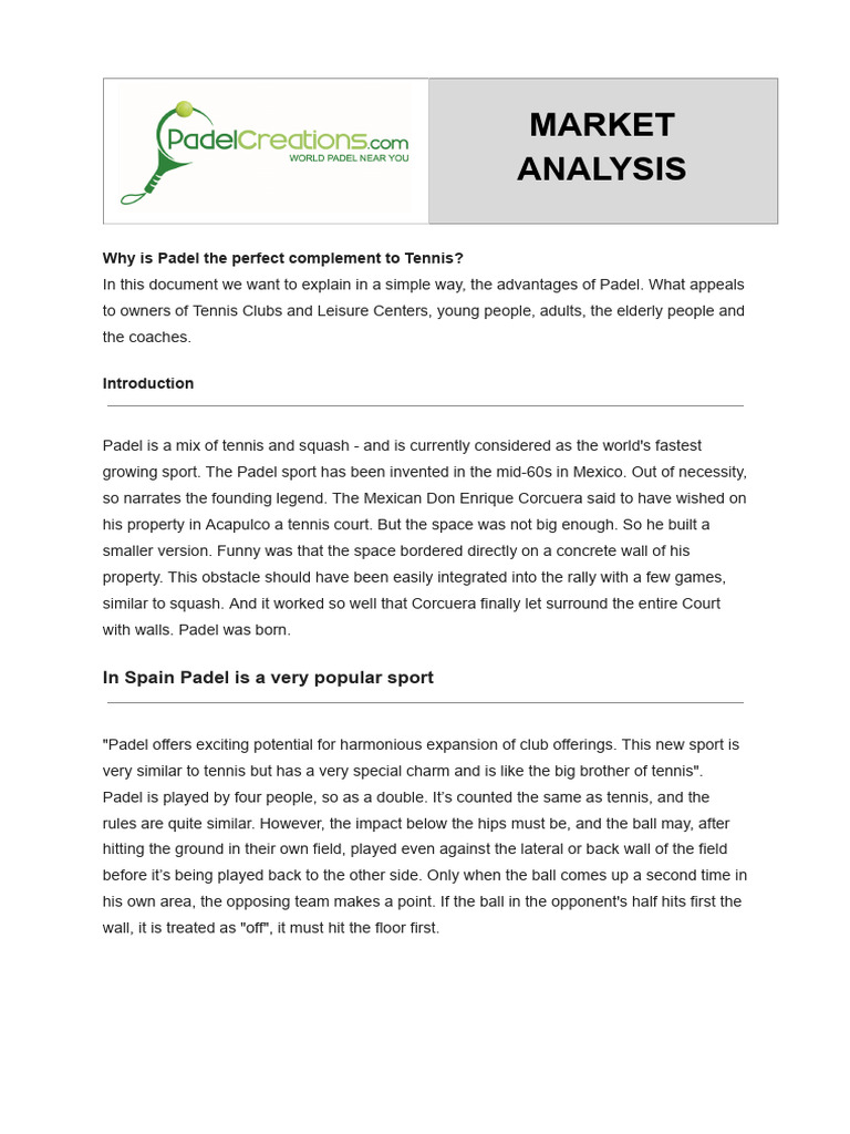 Padel - Market Analysis | PDF