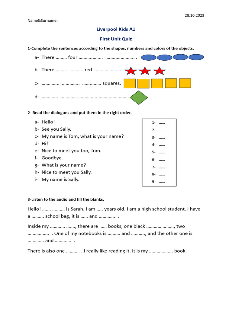 Liverpool Kids A1 Quiz Guide | PDF | Foreign Language Studies