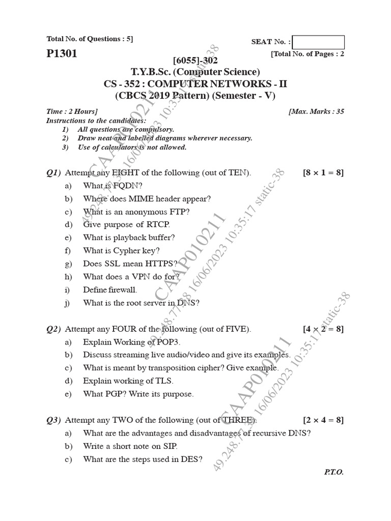 Tybsc (CS) - CS - 352 Computer Networks - Ii | PDF | Public Key Cryptography | Telecommunications