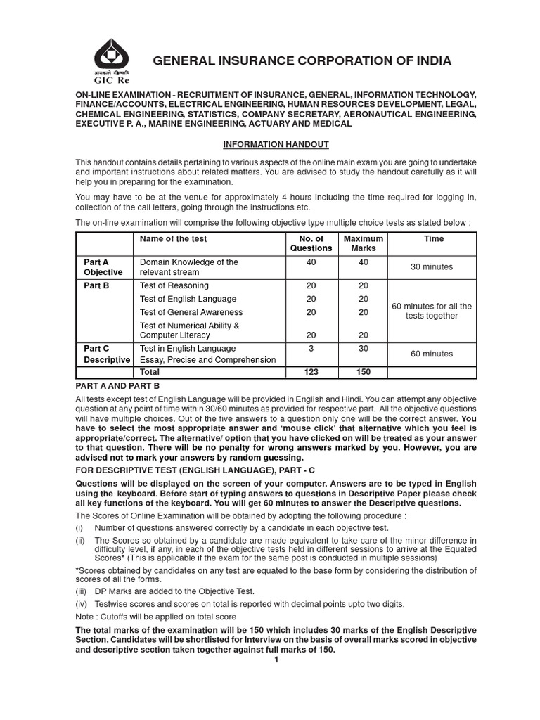 GIC Online Exam Pattern and Sample Questions | PDF | Identity Document ...