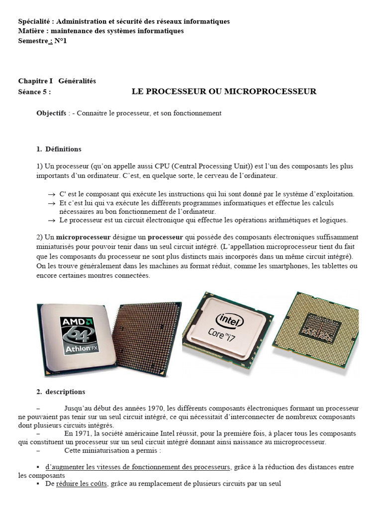 Comprendre le Processeur et Microprocesseur | PDF | Microprocesseur ...
