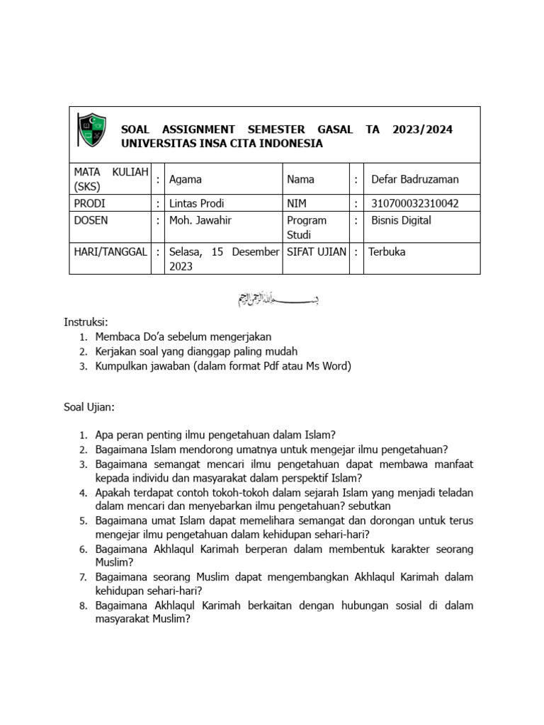 UAS Defar Badruzaman 310700032310042 | PDF | Karier & Perkembangan | Politik