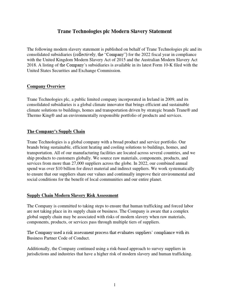 Modern Slavery Act Statement | PDF | Supply Chain | Employment Modern Slavery Act Statement | PDF | Supply Chain | Employment