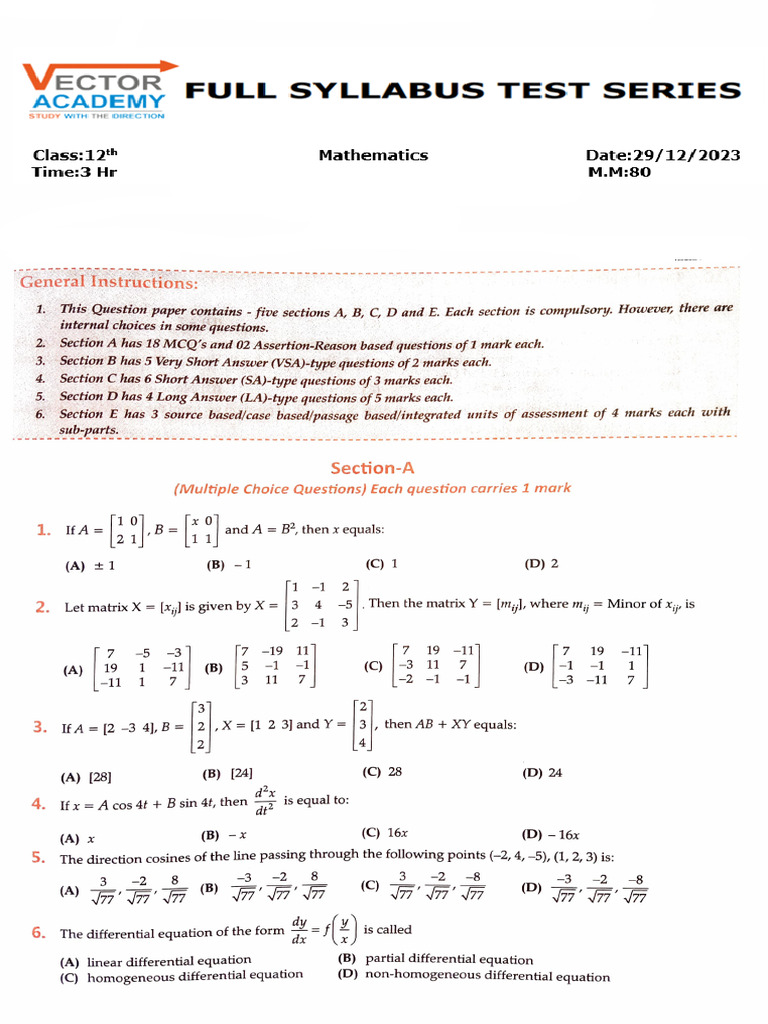 12th Math - 3 (29-12-23) | PDF | Mathematical Physics | Applied Mathematics
