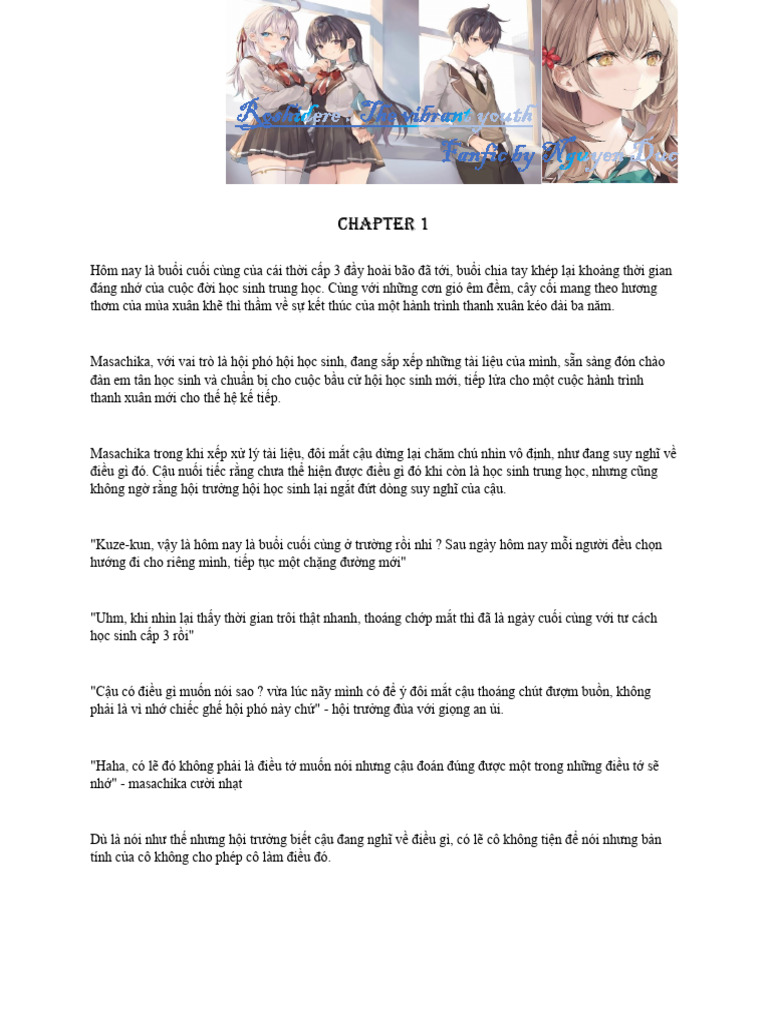 Roshidere The Vibrant Youth Chapter 1 Thanh Xuân R C R Fanfic by Nguyen Duc | PDF