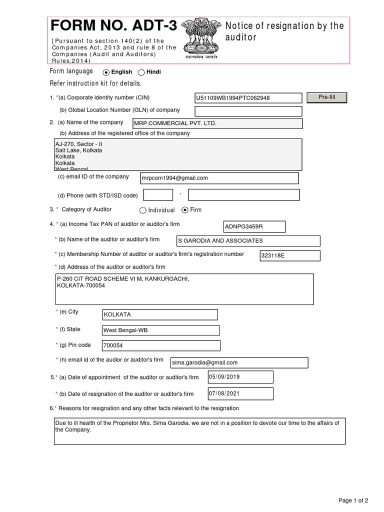 ADT-3 Form: Auditor Resignation Notice | PDF