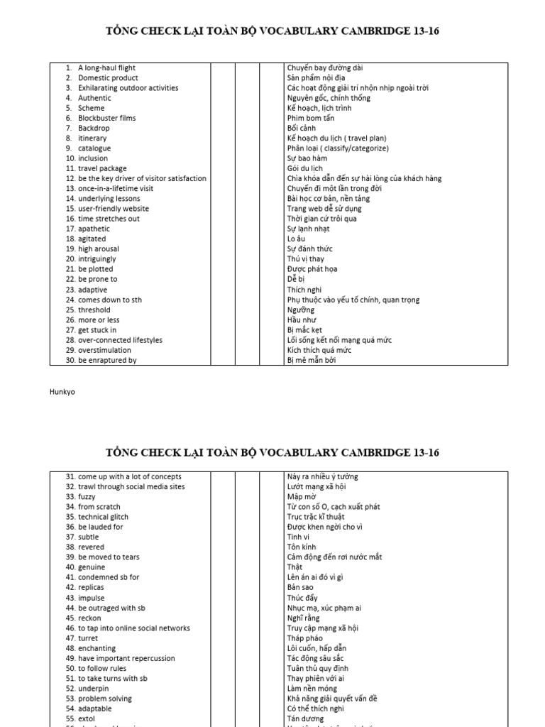 T NG H P Vocabulary Cambridge 2 | PDF
