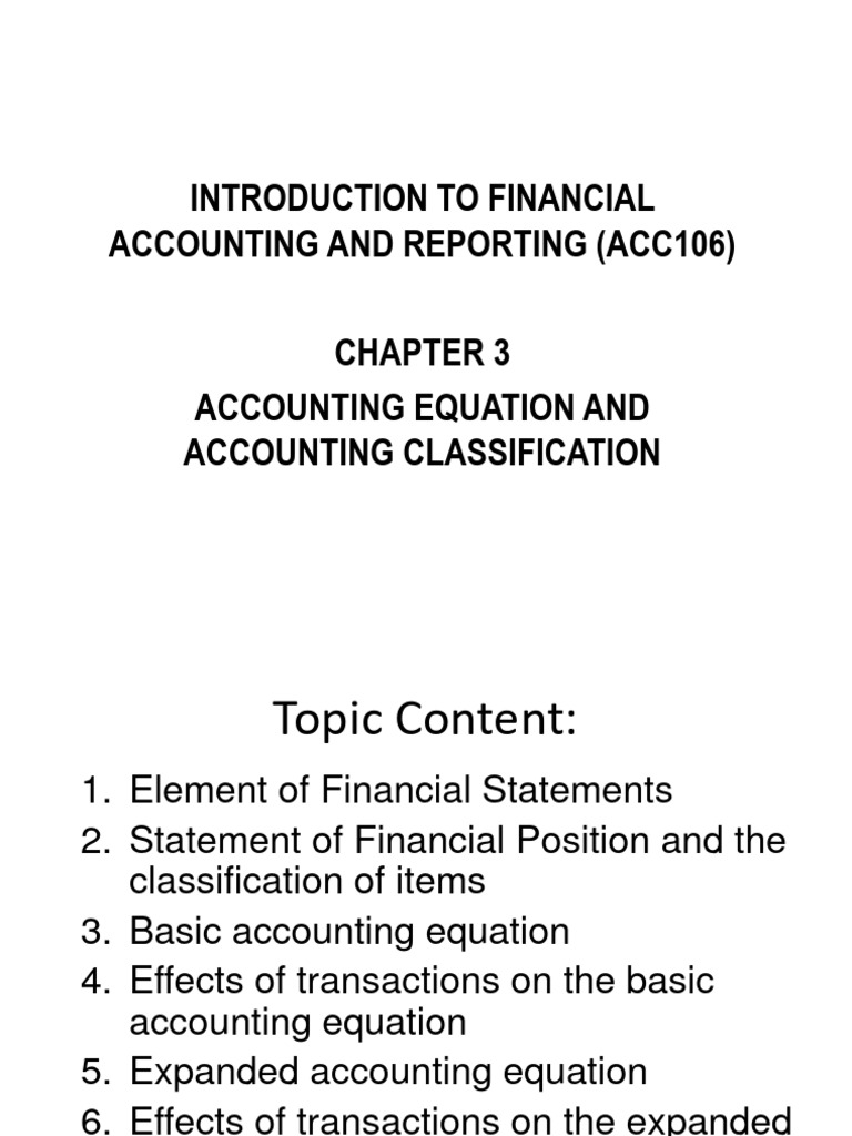 TOPIC 3 Accounting - Equation.and - Accounting.classification | PDF