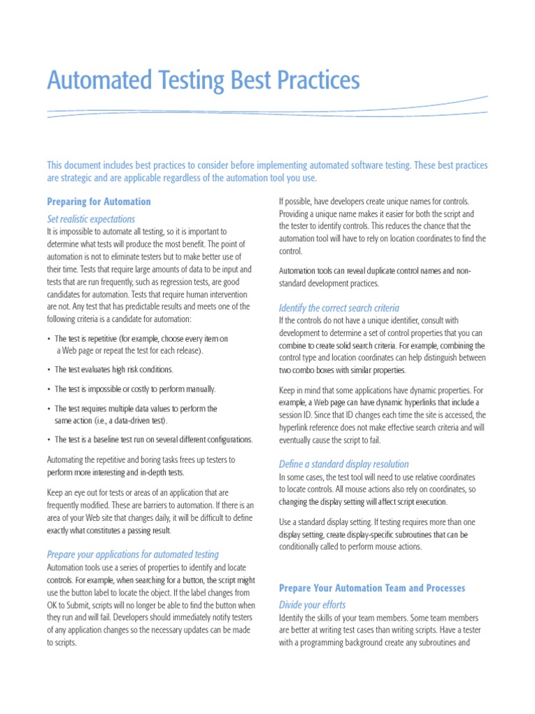 Automated Testing Best Practices | PDF | Software Testing | Scripting ...