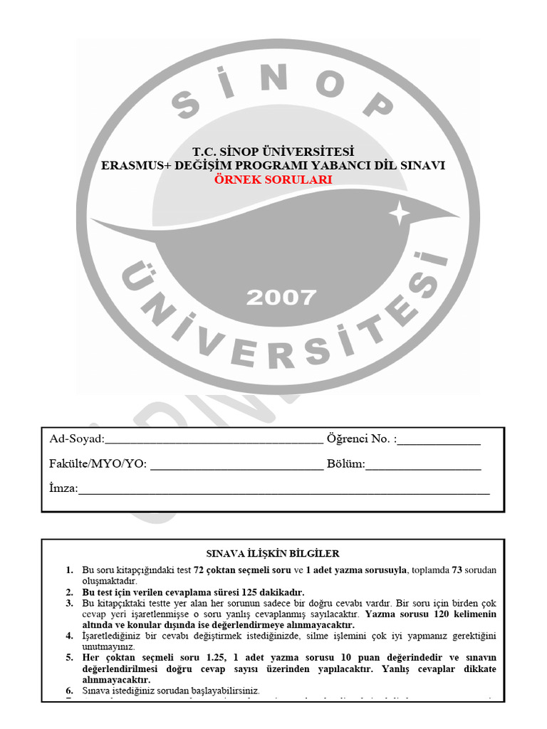 Erasmus Sinavi Ornegi | PDF