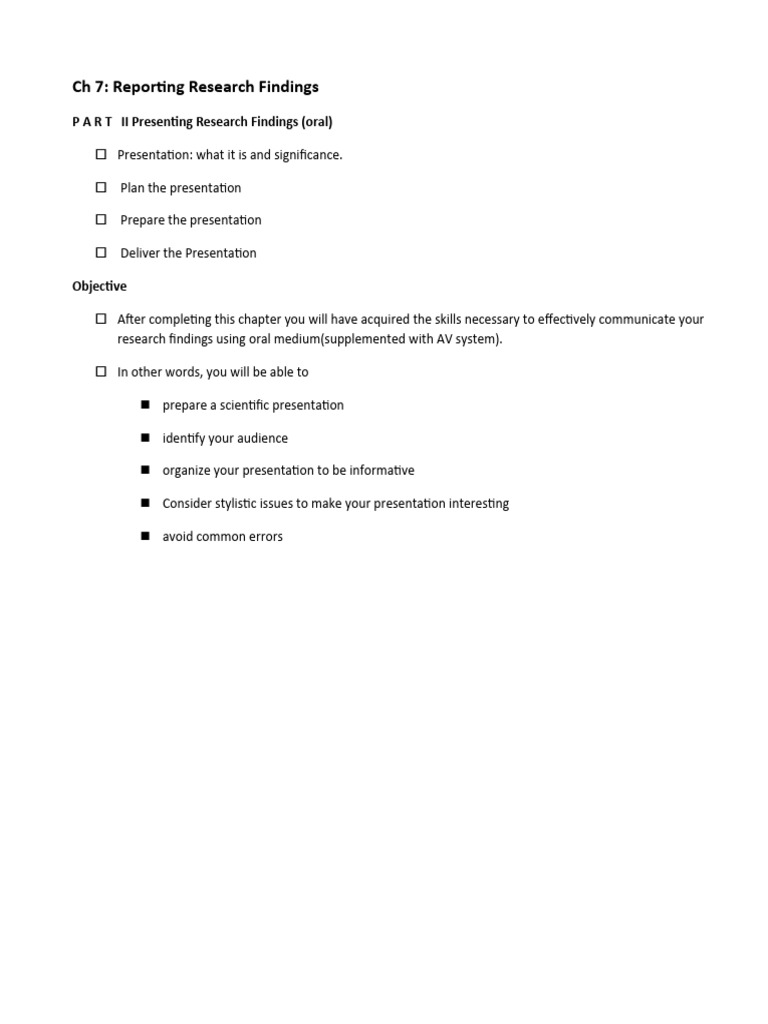 CH 7 Reporting RSRCH Findings PG PART II Oral | PDF