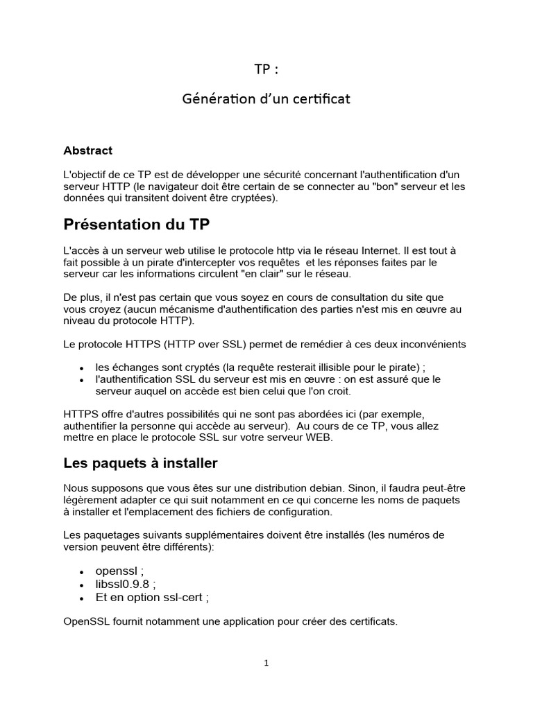 Génération de certificat SSL sous Linux | PDF | Certificat électronique ...