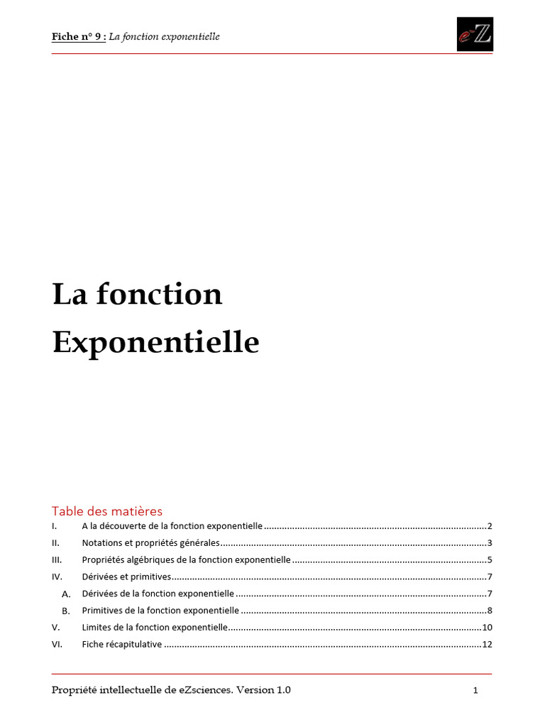 Fiche Math La Fonction Exponentielle | PDF | Fonction exponentielle ...