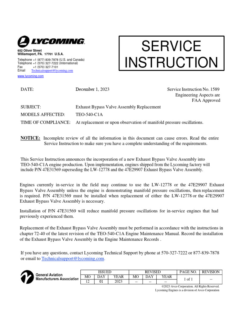 SI-1589 Exhaust Bypass Valve Replacement | PDF | Machines | Mechanical ...