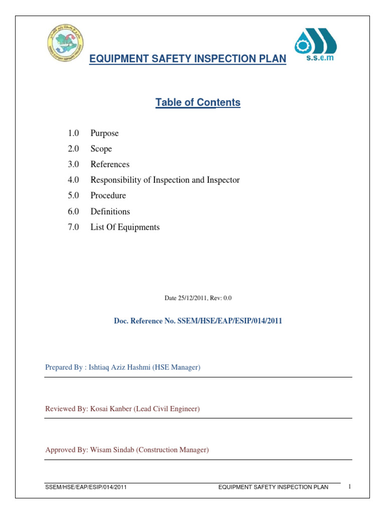 Equipment Safety Inspection Plan | PDF