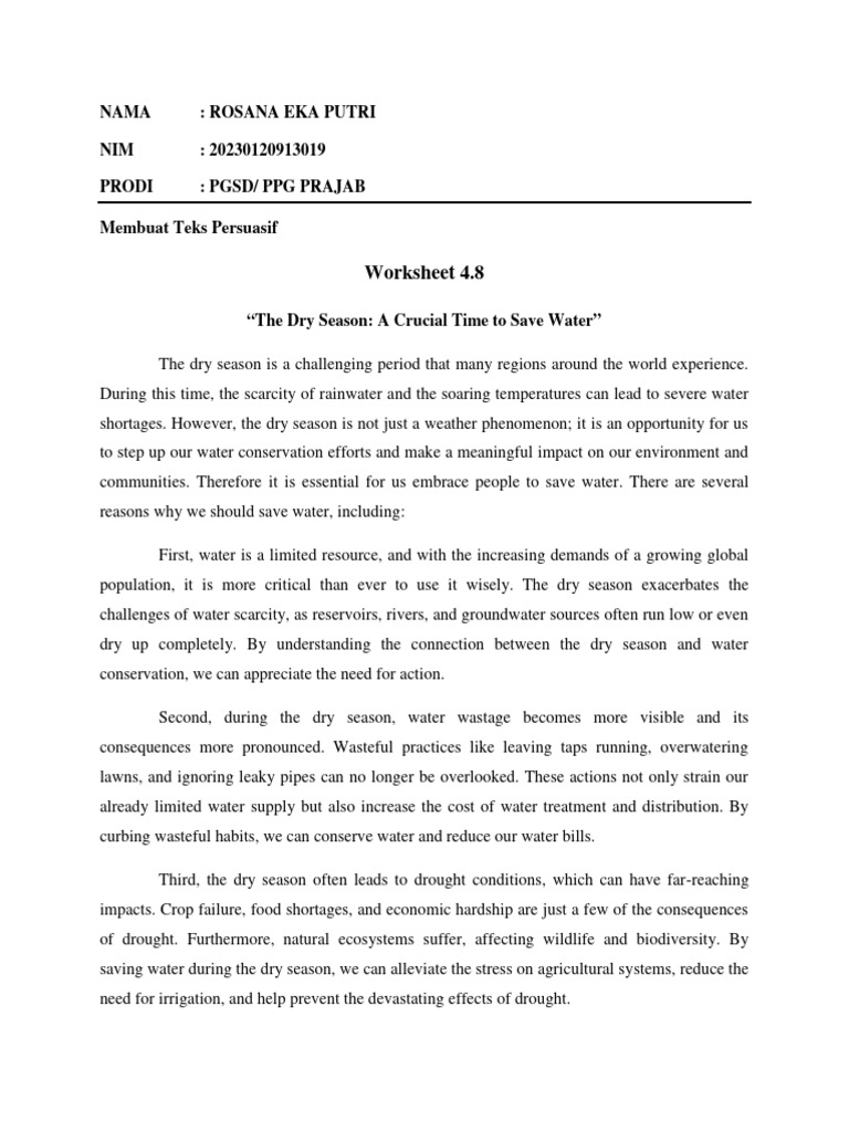 Persuasive Text - Rosa - 20230120913019 | PDF | Water Conservation | Water