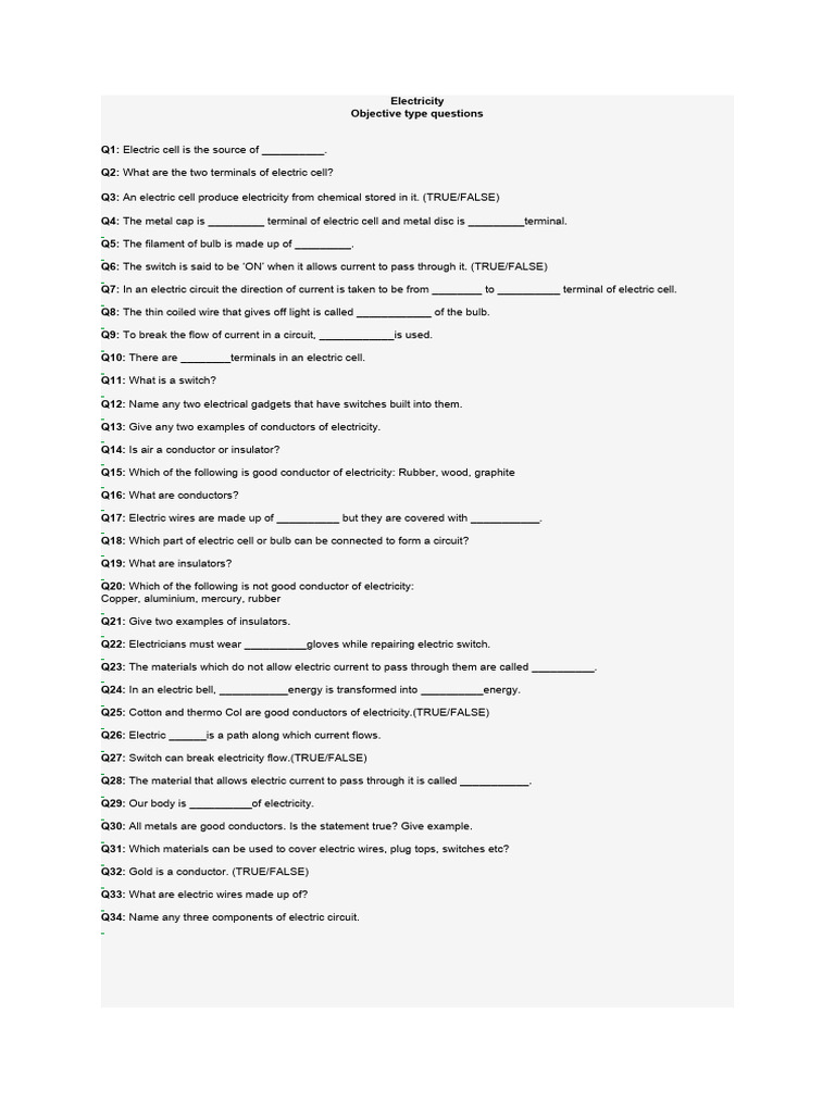 6 TH Science Objective and Short Questions | PDF