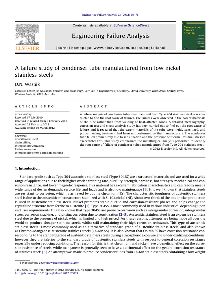 A Failure Study of Condenser Tube Manufactured From Low Nickel ...