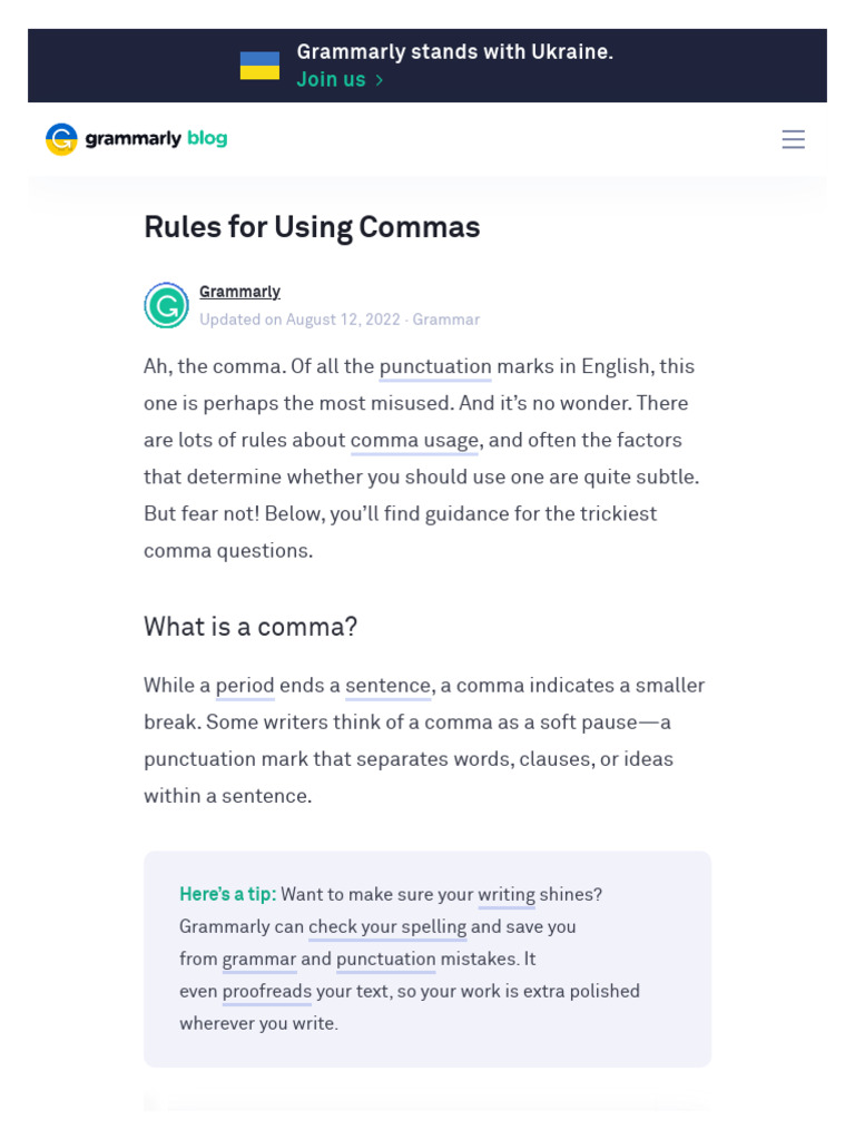 Rules For Using Commas - Grammarly | PDF