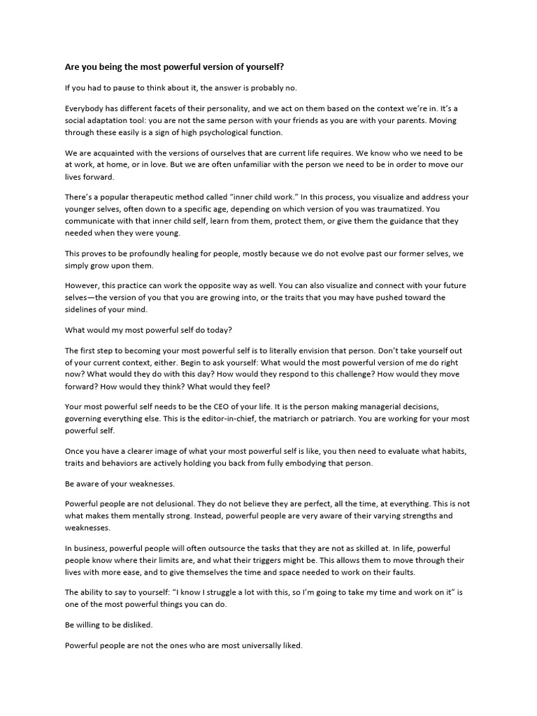 Being The Most Powerful Version of Yourself | PDF | Self | Cognitive ...