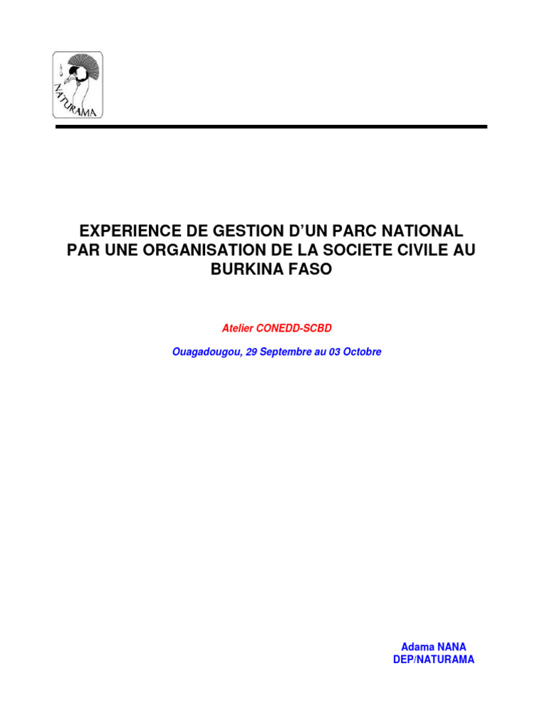 Gestion du Parc Kaboré Tambi au Burkina | PDF | Pastoralisme | Zone humide