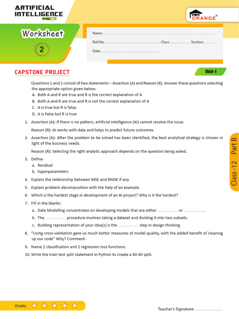 Worksheet-02 - Unit 1 AI | PDF