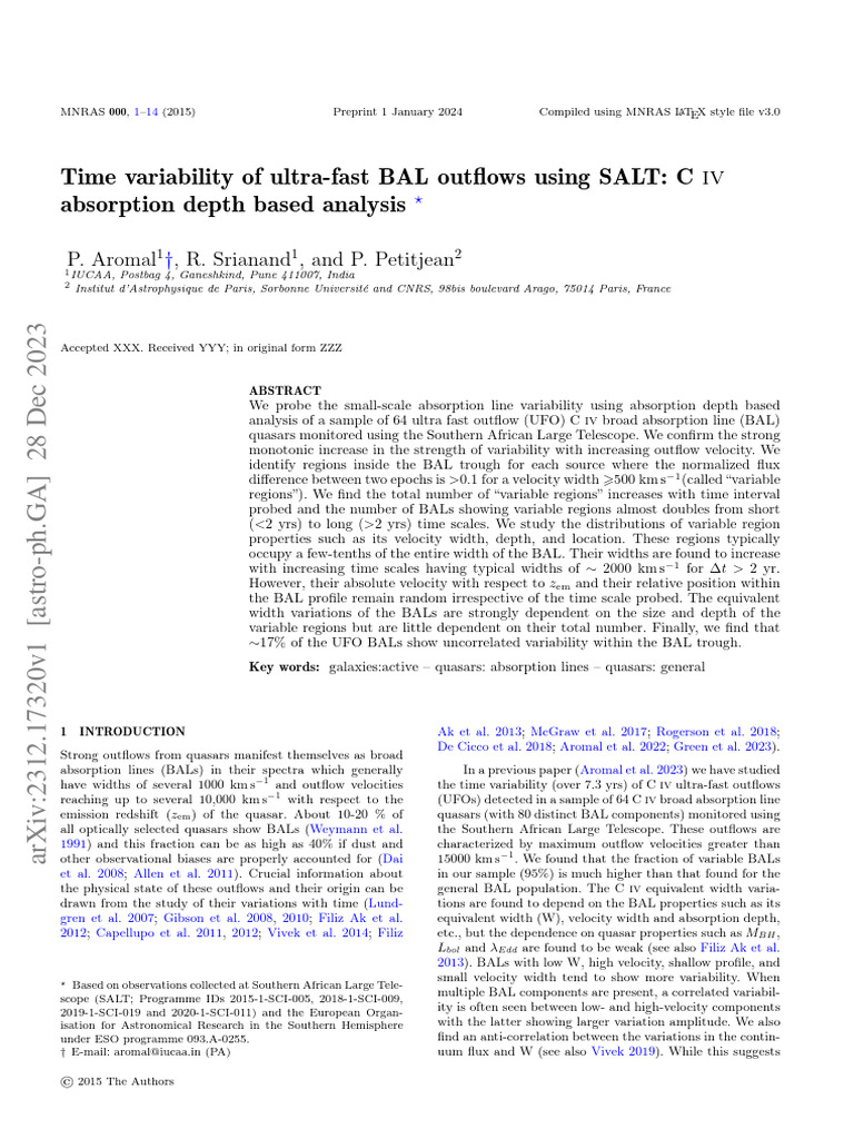Time Variability of Ultra-Fast BAL Outflows Using SALT: C IV Absorption Depth Based Analysis ...