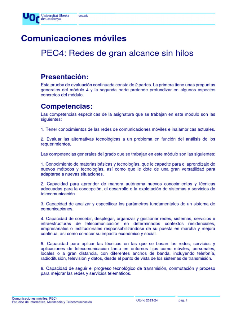 Pec 4 CM Respuesta T23 | PDF | Ingeniería en telecomunicaciones | Telecomunicaciones