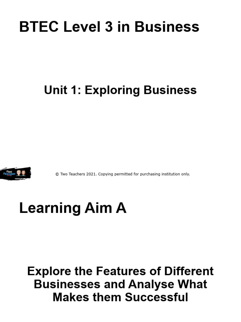 Teacher PowerPoint - Unit 1 - Exploring Business - LA A | PDF | Small ...