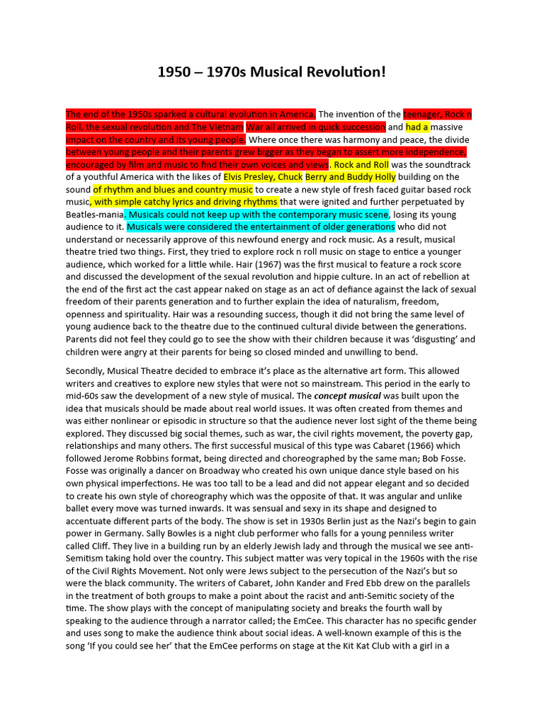 1950 - 1970s Musical Revolution! | PDF | Rock And Roll | Musical Theatre