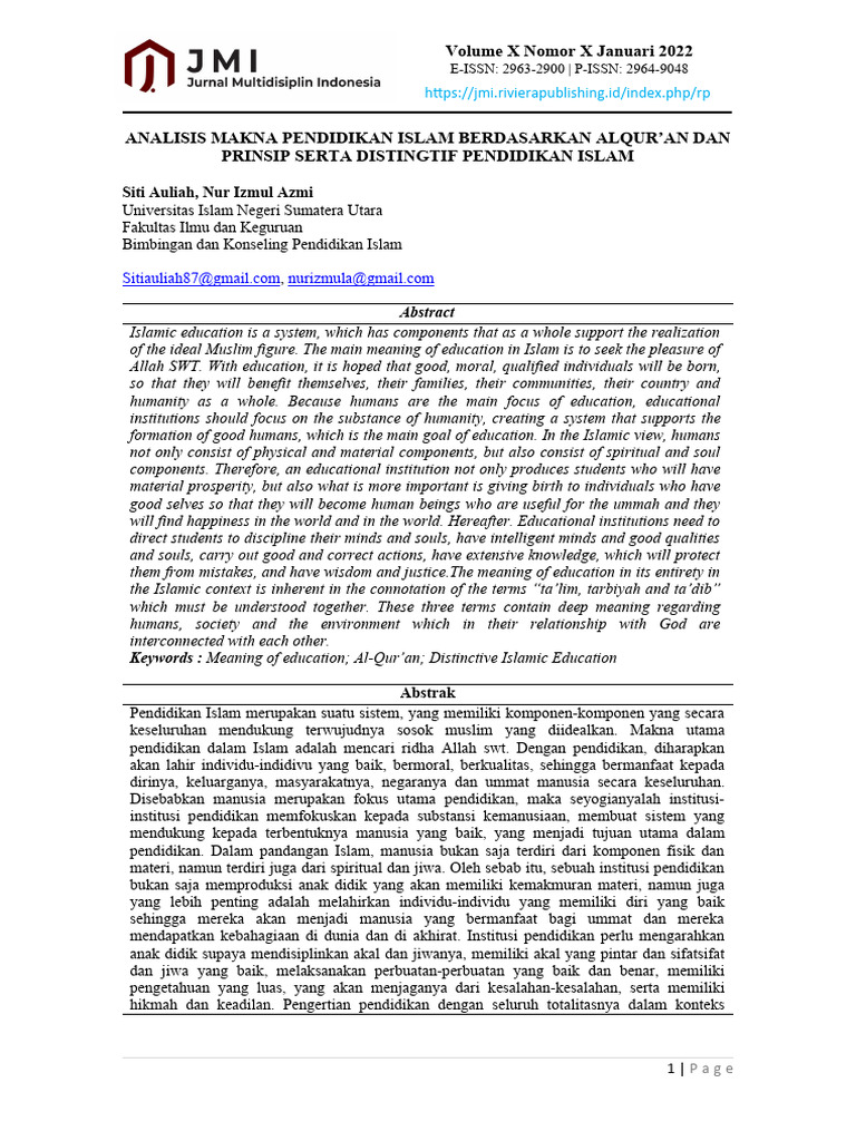Jurnal Makna Pendidikan Islam | PDF | Abrahamic Religions | Monotheism