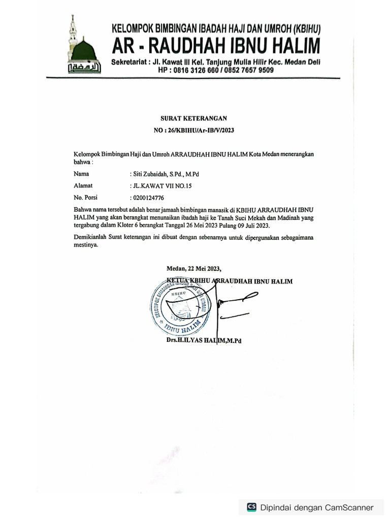 Surat Cuti Dari KBIH | PDF