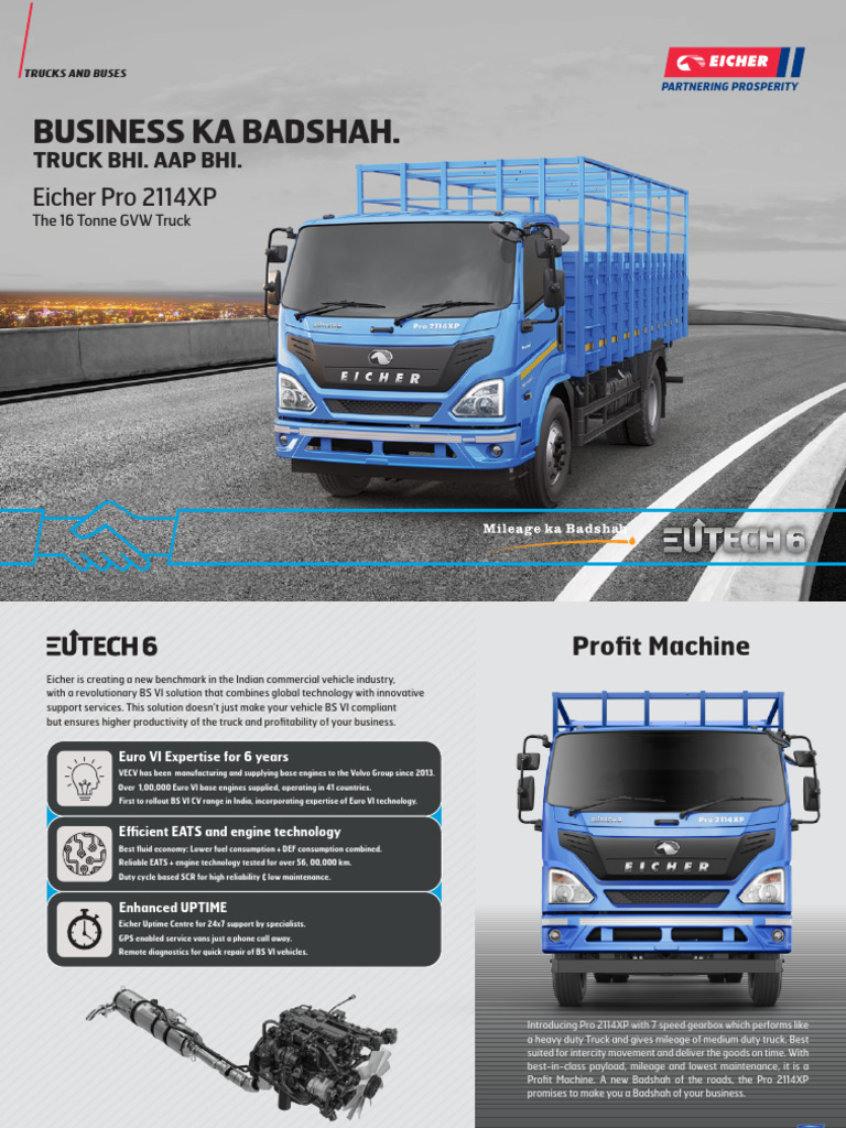 Eicher Pro 2114xp Brochure | PDF | Fuel Economy In Automobiles | Truck