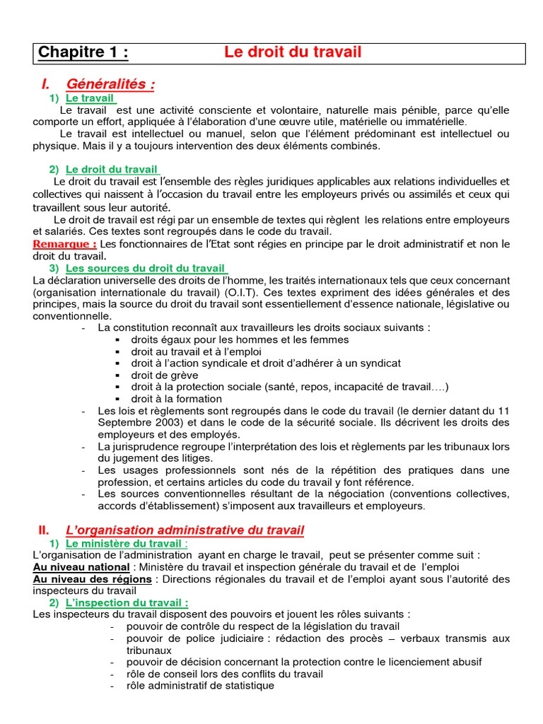 Le Droit de Travail - Cours | PDF