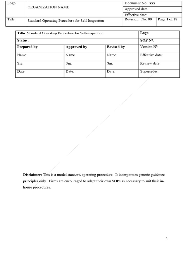 SOP Self Inspection | PDF