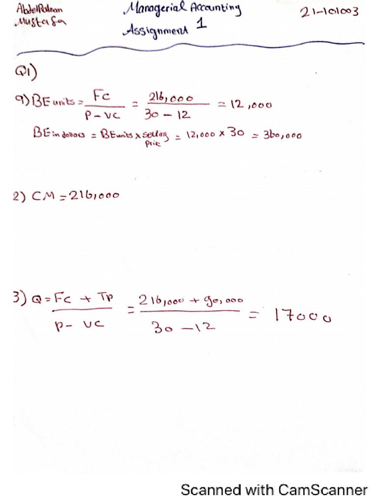Managerial Accounting Assignment 1 | PDF