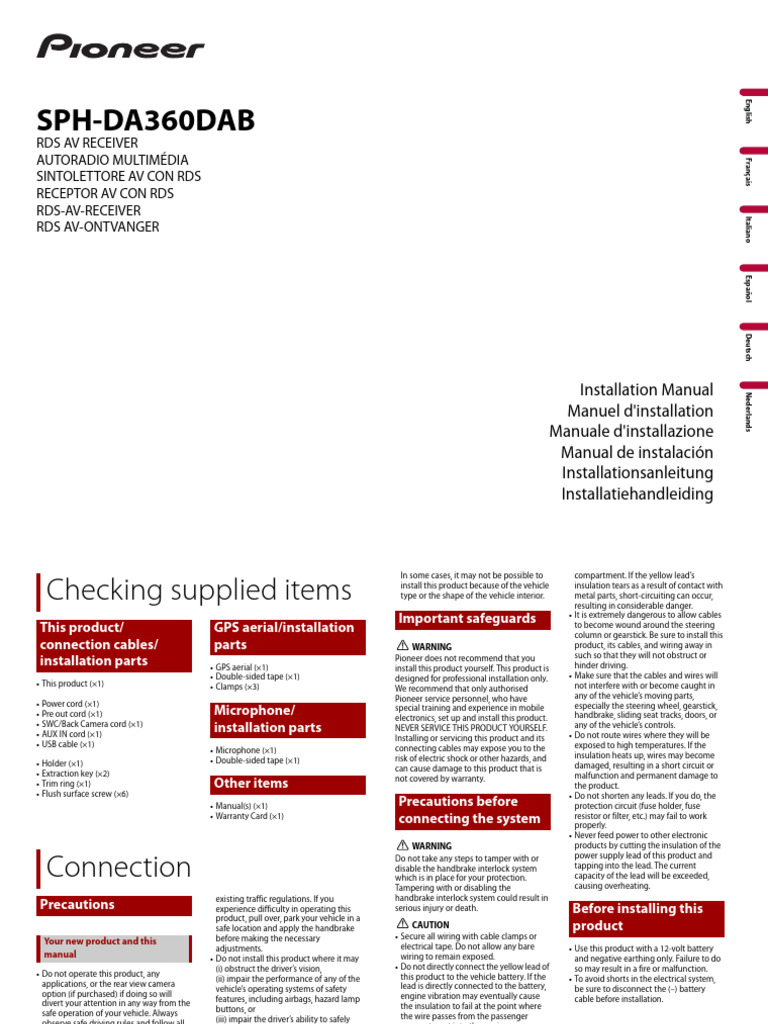 SPH-DA360DAB Installation Manual NL en FR de It Es | PDF
