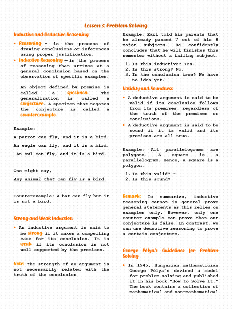 Lesson 3 - PROBLEM SOLVING | PDF | Inductive Reasoning | Deductive Reasoning